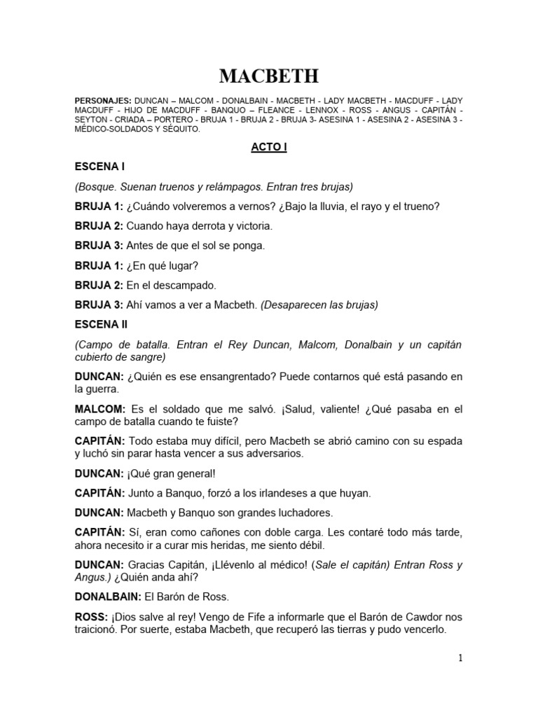 Resumen de "Macbeth": Personajes y Actos | PDF | Macbeth