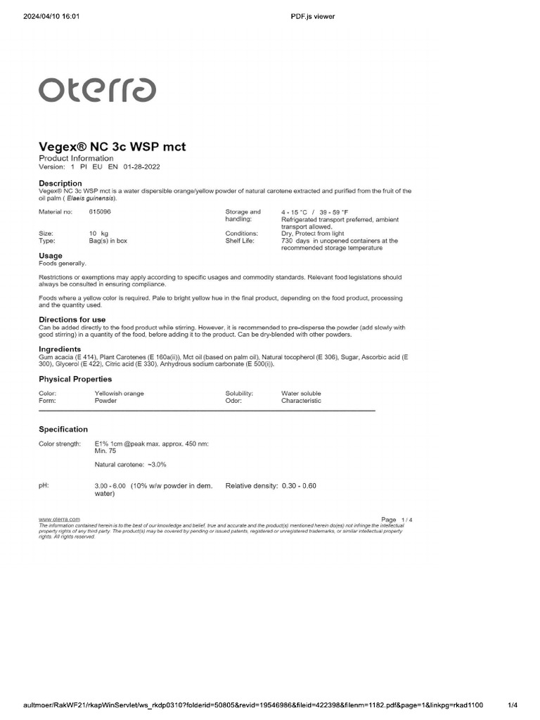 Product Information (Vegex NC 3c WSP MCT) | PDF