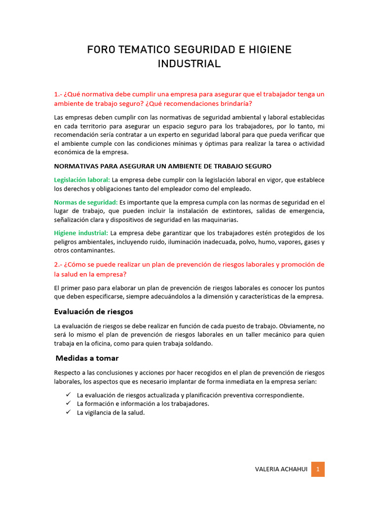 Foro Tematico Seguridad e Higiene Industrial | PDF | Seguridad y salud ocupacional | La seguridad