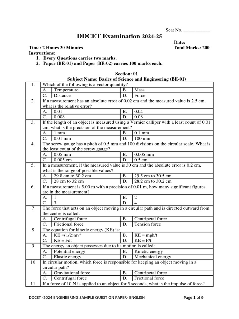 DDCET Examination | Download Free PDF | Force | Thermal Expansion