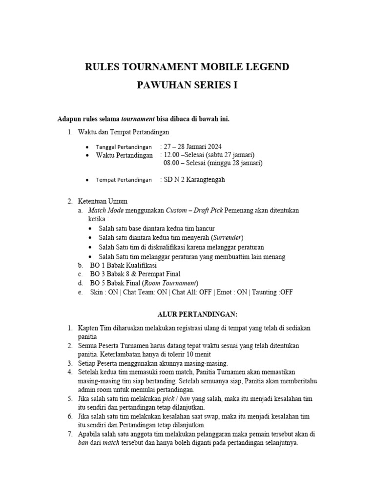 MLBB Pawuhan Series 1 Rules | PDF | Olahraga & Rekreasi