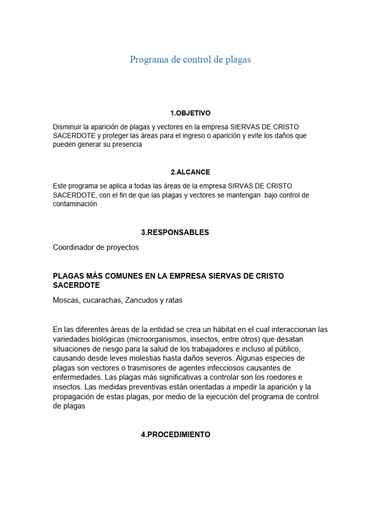 Programa de Control de Plagas | PDF | Pesticida | Plaga (organismo) Programa de Control de Plagas | PDF | Pesticida | Plaga (organismo)
