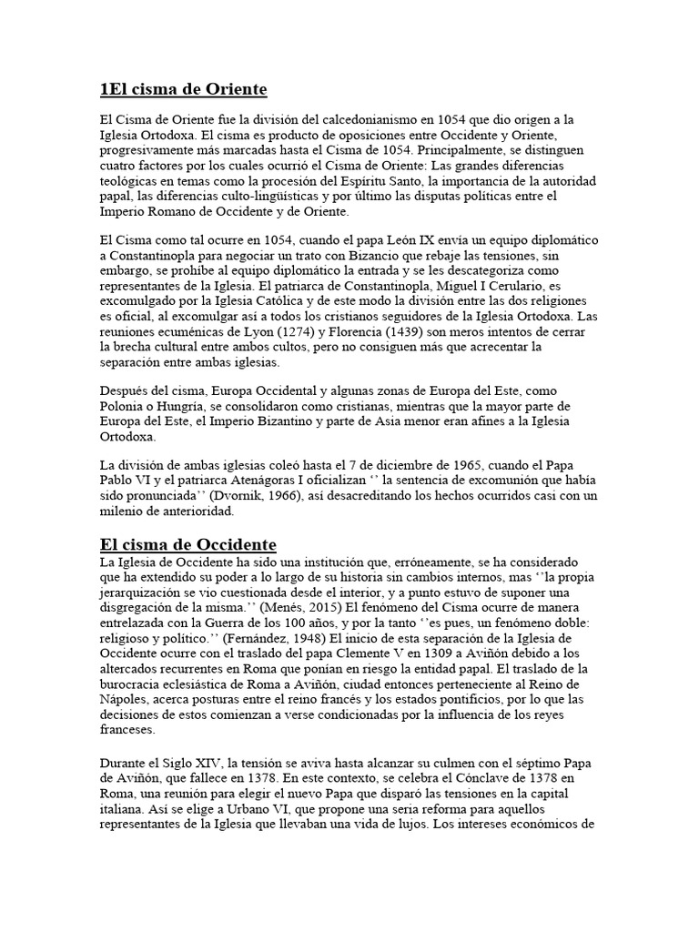 Cismas de Oriente y Occidente | PDF | imperio Bizantino | Iglesia Católica