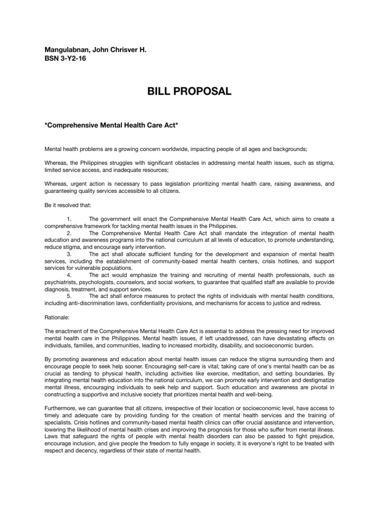 Bill Proposal | PDF | Mental Health | Mental Health Professional