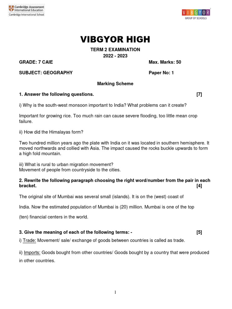 Gr7 Geography Term2 MS SET1 | PDF | World Energy Resources | Fires
