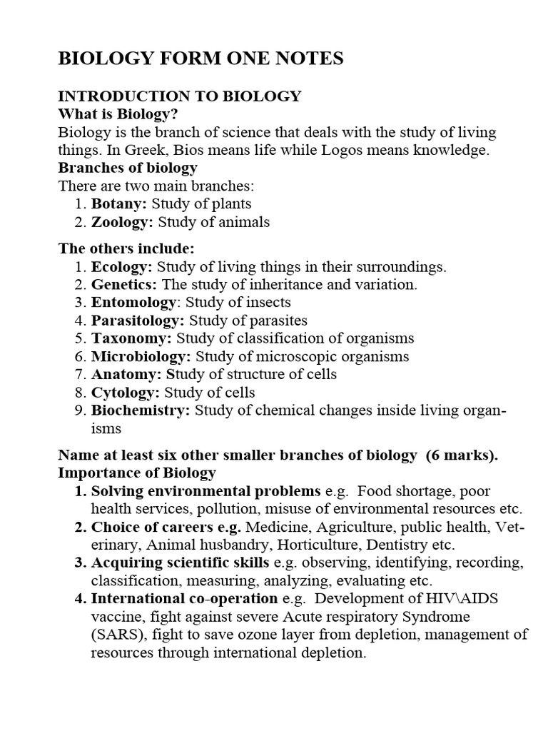 Biology Notes Form 1 4 Booklet | PDF | Leaf | Osmosis
