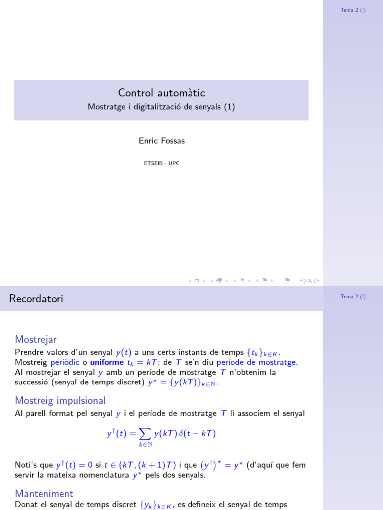Control Autom' Atic: Mostratge I Digitalitzaci o de Senyals | PDF
