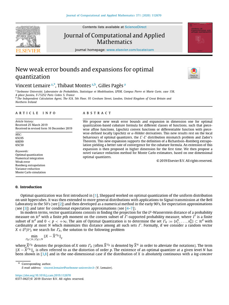 Lemaire Et Al. - 2020 - New Weak Error Bounds and Expansions For Optimal Q | PDF | Stochastic ...