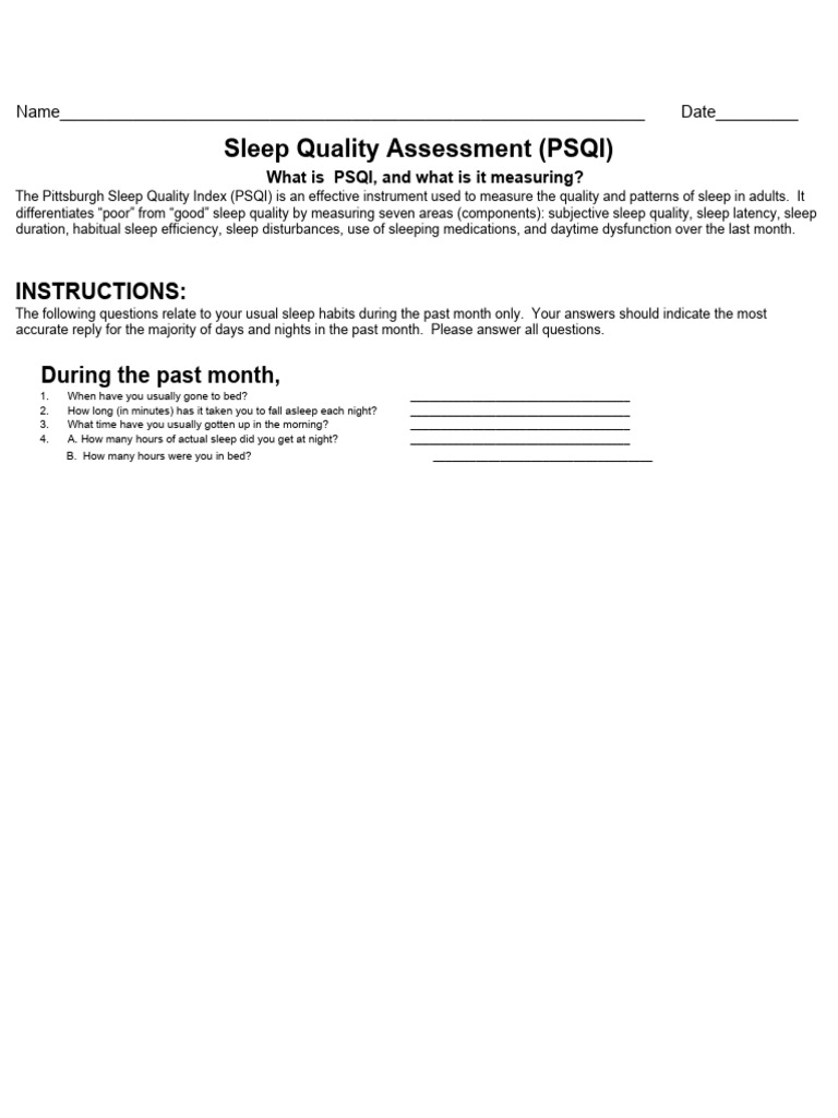 PSQI Sleep Assessment | PDF | Sleep | Insomnia