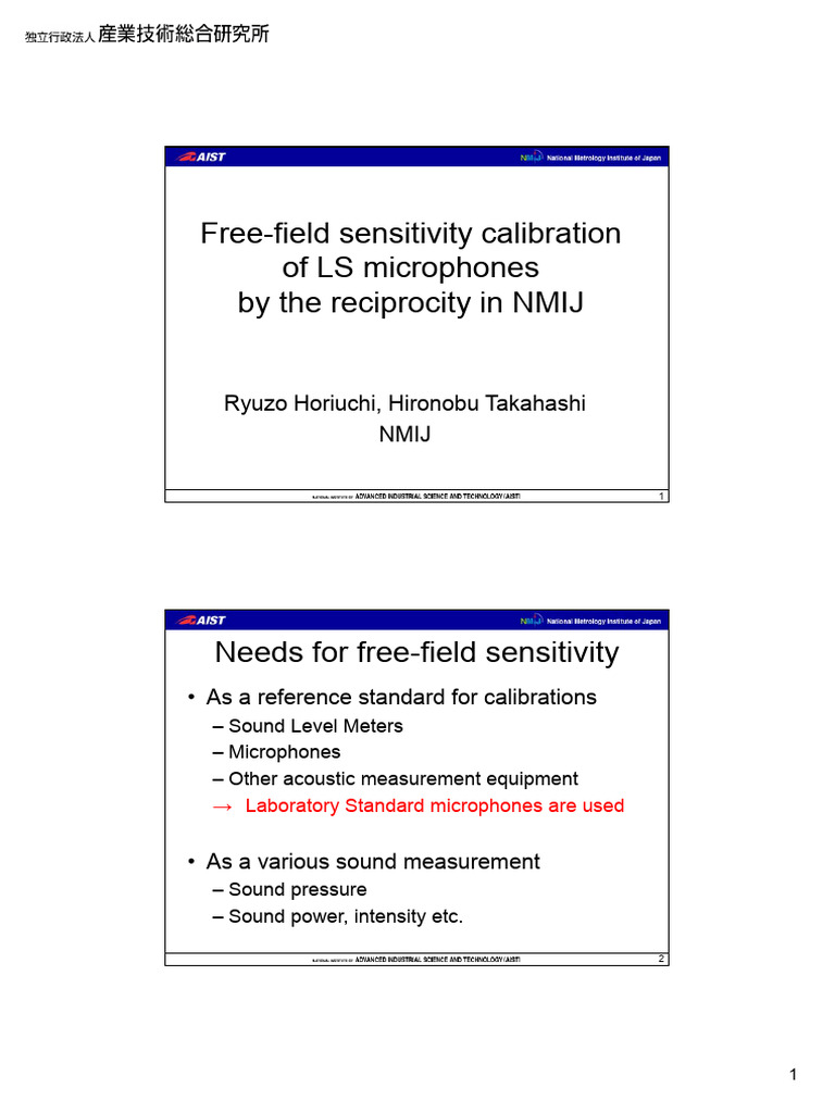 2.1 The free-field sensitivity of LS microphone calibration system by reciprocity method in NMIJ ...