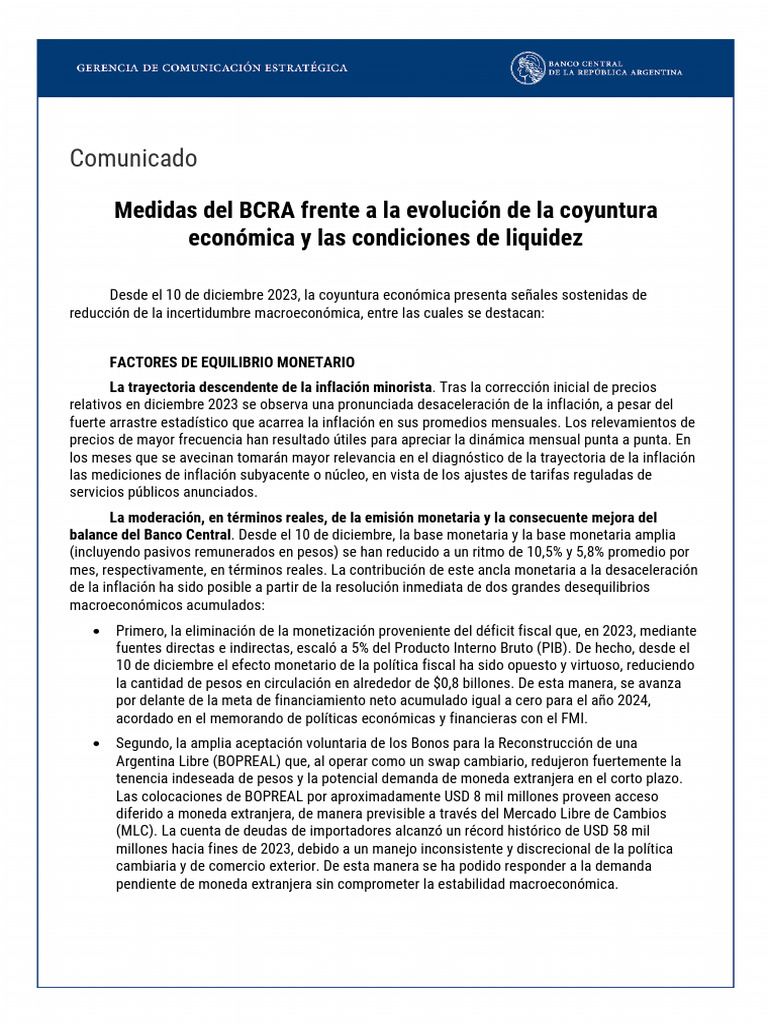 El Comunicado Del BCRA | PDF | Inflación | Dólar de los Estados Unidos
