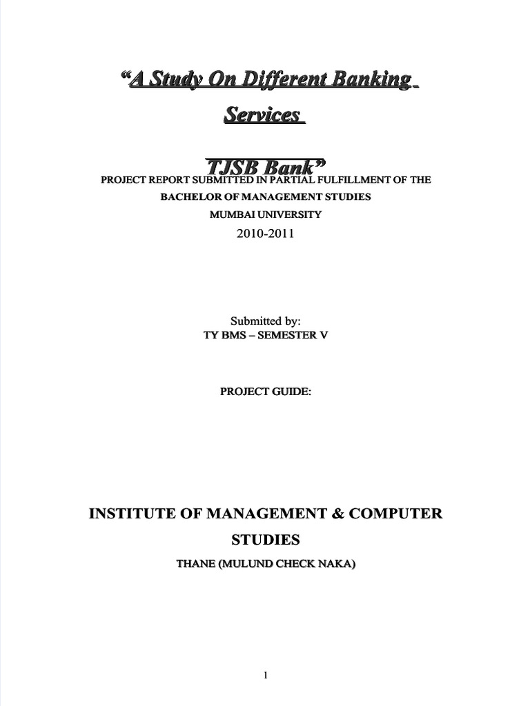 Blackbook Project On TJSB Bank | PDF | Banks | Money