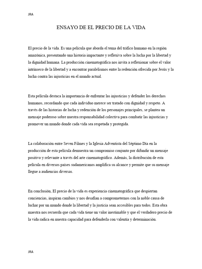 Ensayo de El Precio de La Vida | PDF | Valor | Dignidad