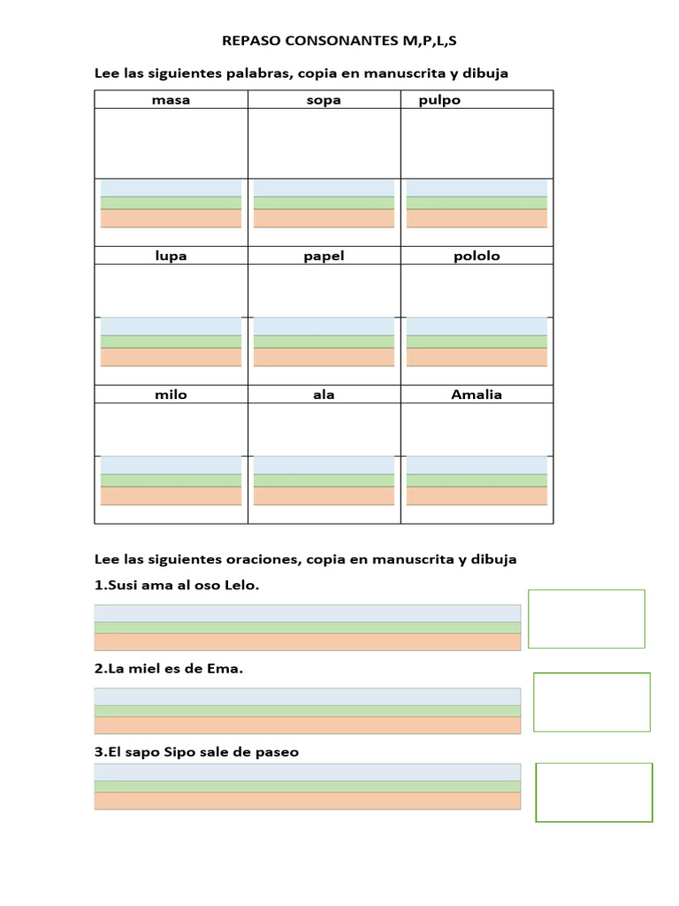 Palabras y Oraciones Con M y P - L-S Repaso | PDF