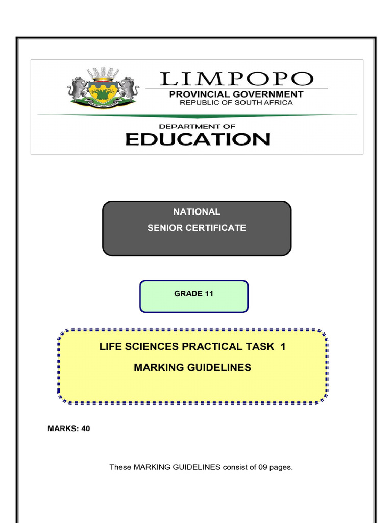 LIFE SCIENCES Practical Task 1 Grade 11 - Marking Guidelines | PDF ...