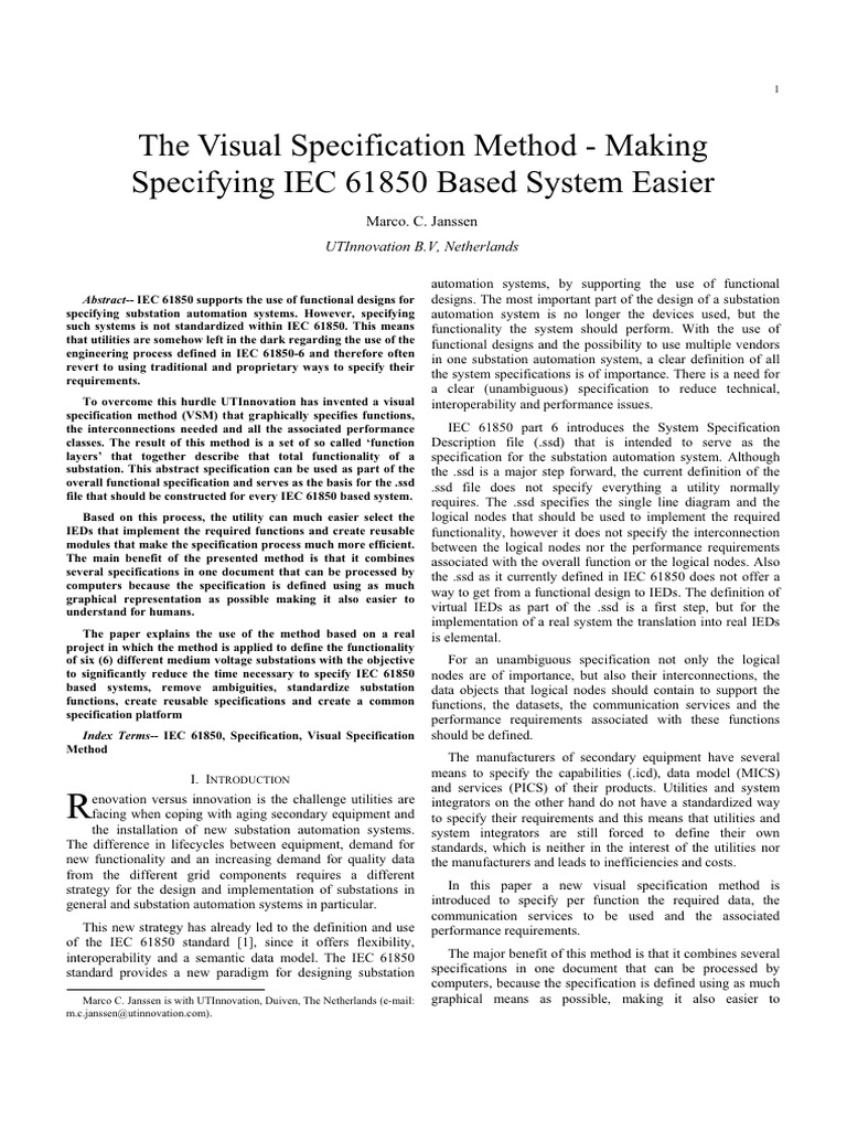 Visual Specification Method For IEC 61850 Based Substation | PDF | Specification (Technical ...