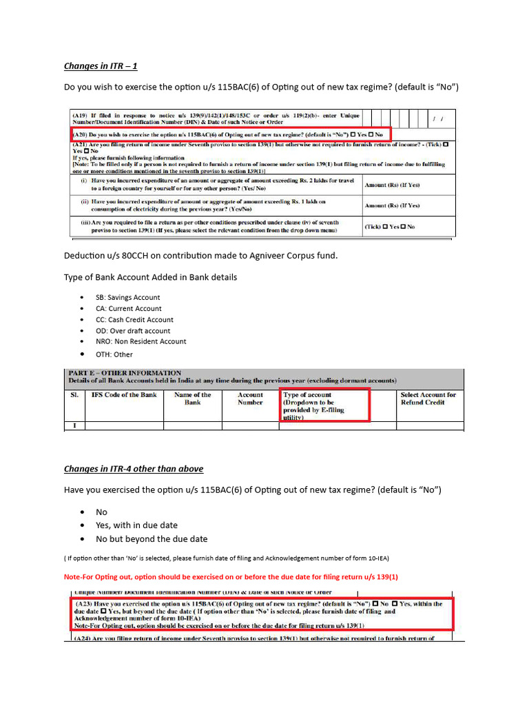 Changes in ITR - 2024 | PDF