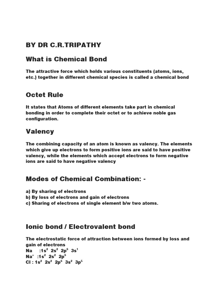 Chemical Bond Class-11 NOTES | PDF | Molecular Orbital | Ionic Bonding