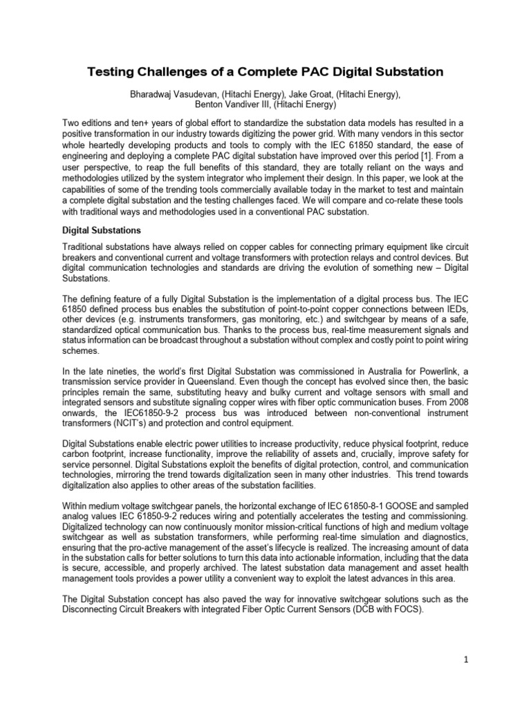 Testing Challenges of A Complete PAC Digital Substation | PDF ...