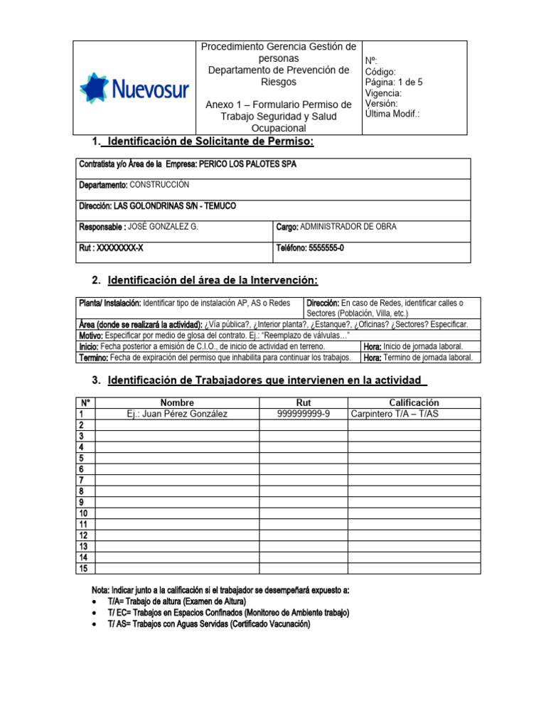 Formulario de Permiso de Trabajo | PDF
