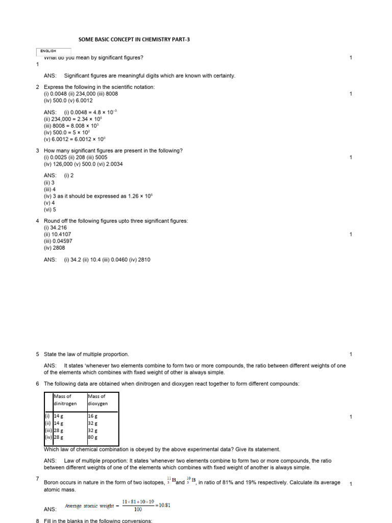 Some Basic Concept in Chemistry Part - 3 | PDF | Mole (Unit) | Hydrochloric Acid