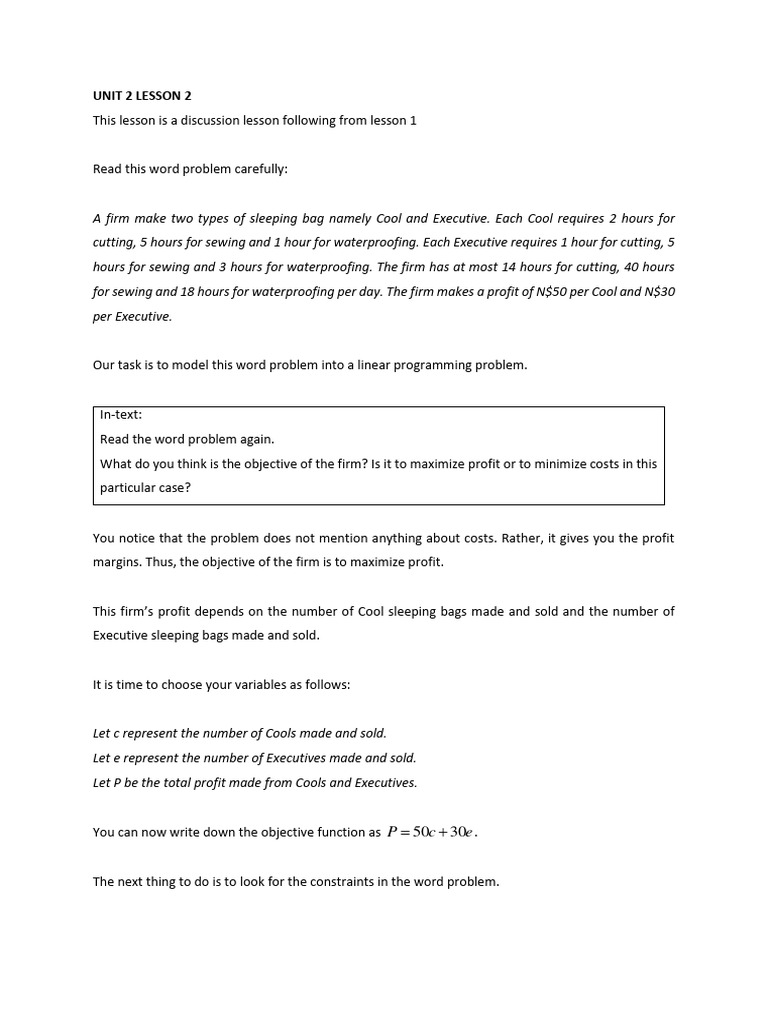 Unit 2 Lesson 2 - e | PDF | Linear Programming | Inequality (Mathematics)