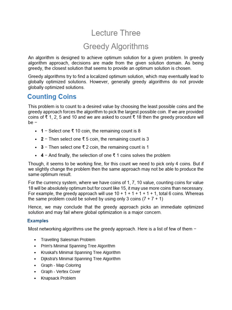 Lecture 3 - Greedy Algorithms | PDF | Games & Activities | Teaching Methods & Materials