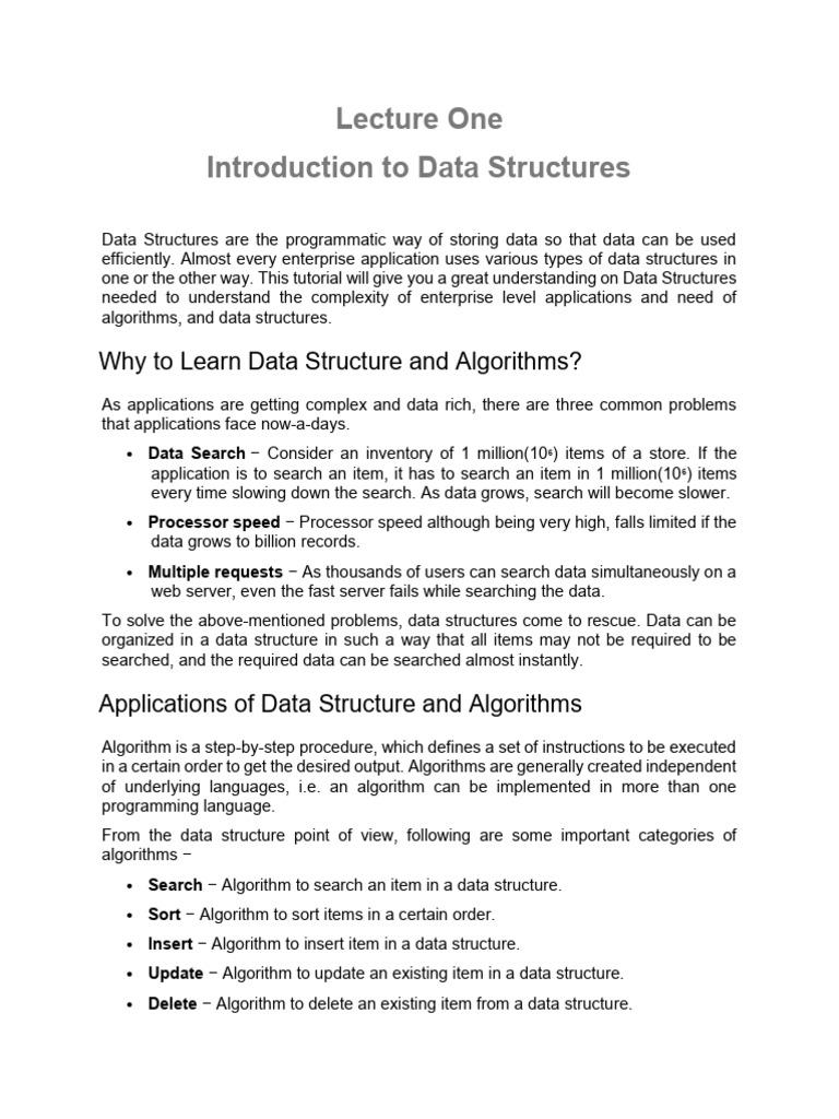Lecture 1 - Introduction - Data Structures and Algorithms | Download ... Lecture 1 - Introduction - Data Structures and Algorithms | Download ...