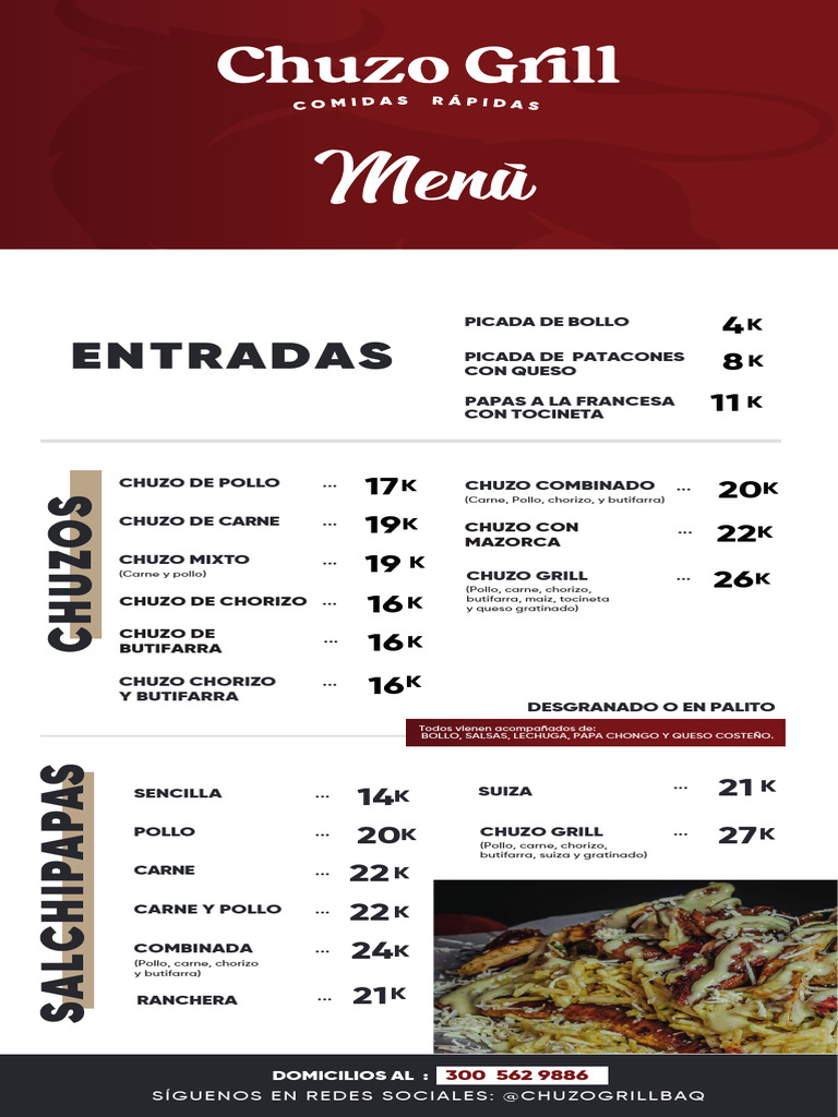 Menú de Chuzos y Parrillas | PDF | Productos animales | Cocina ...