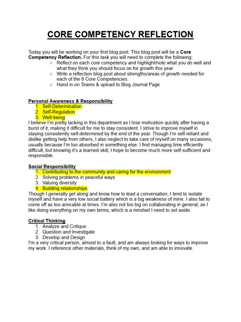 Core Competency Reflection | PDF | Thought | Procedural Knowledge