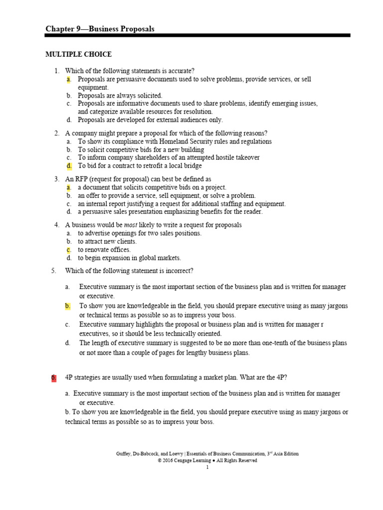 Chapter 9 Business Proposals Ans | PDF | Request For Proposal | Jargon