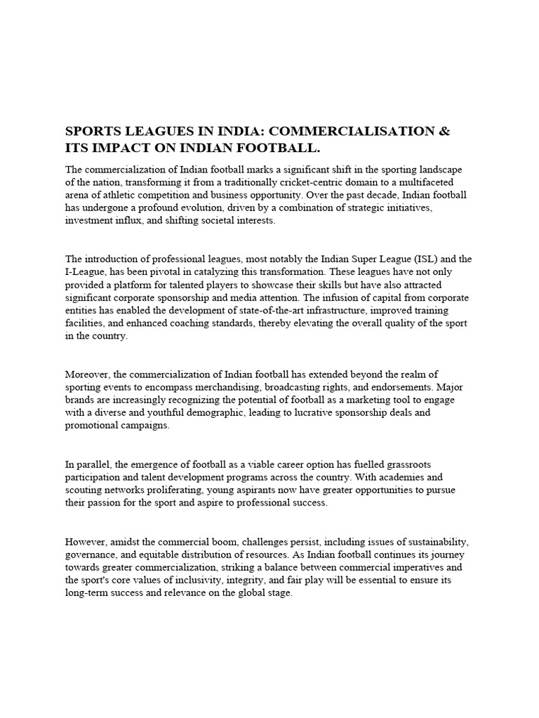 Impact of Commercialization on Indian Football | PDF | Infrastructure ...