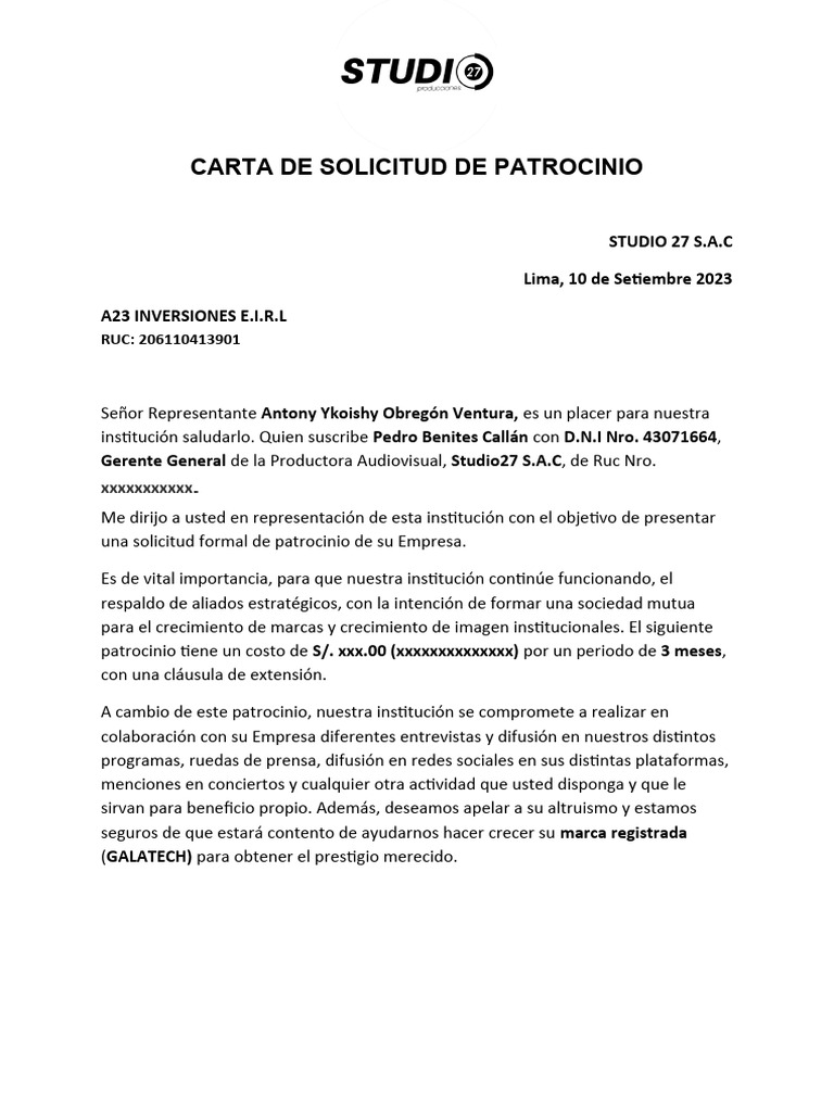 Modelo de Carta Patrocinio | PDF