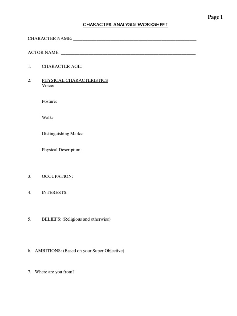 Character Analysis Worksheet | PDF