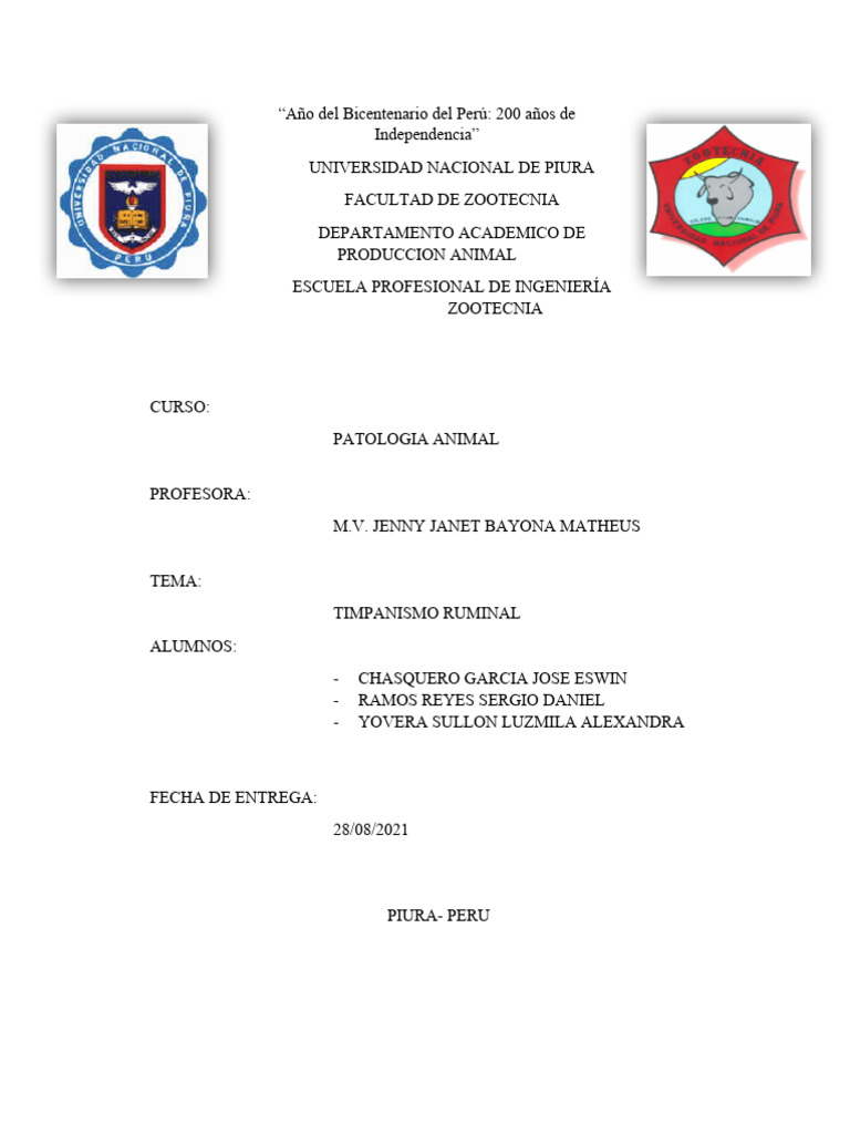 Timpanismo Ruminal Grupo 3 - Patologia Ruminal | PDF | Pasto | Vacas