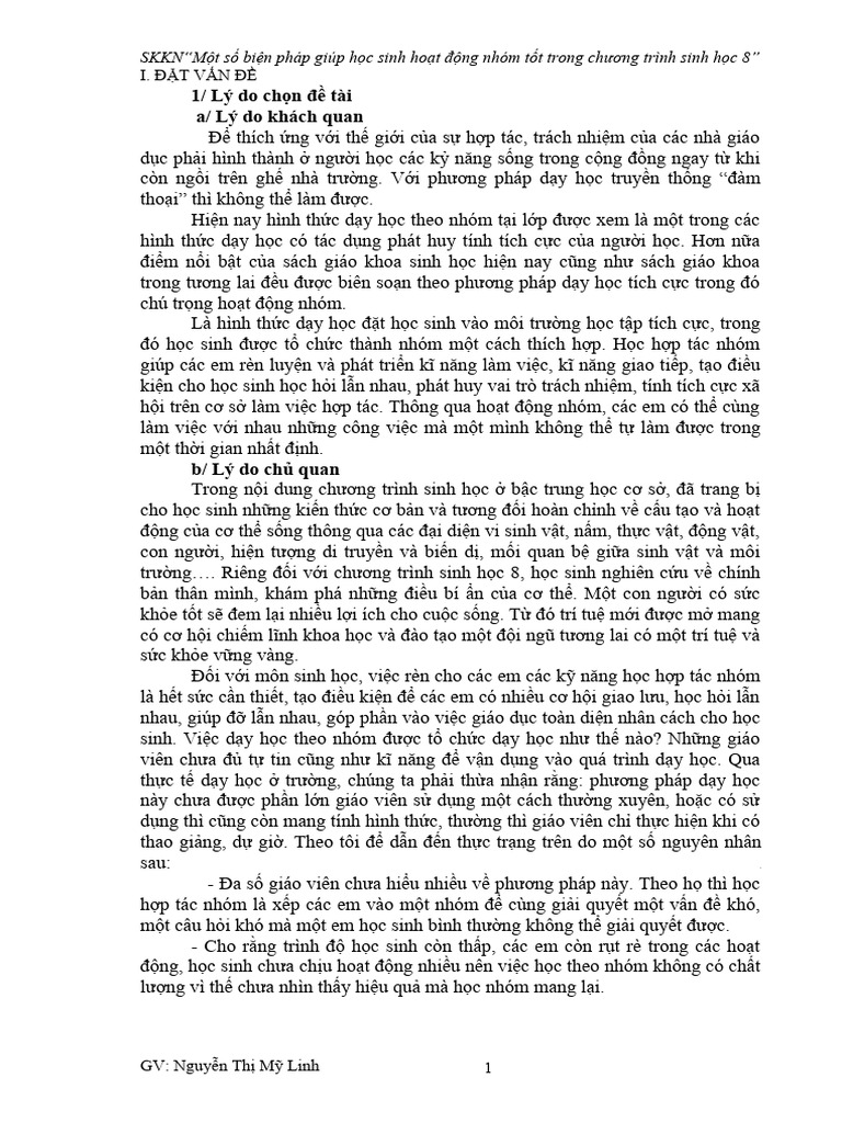 Mot So Bien Phap Giup Hoc Sinh Hoat Dong Nhom Tot Trong Chuong Trinh Sinh Hoc 8 | PDF