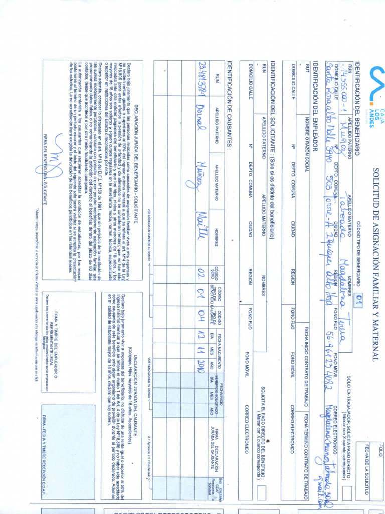 Formulario Caja Los Andes | PDF