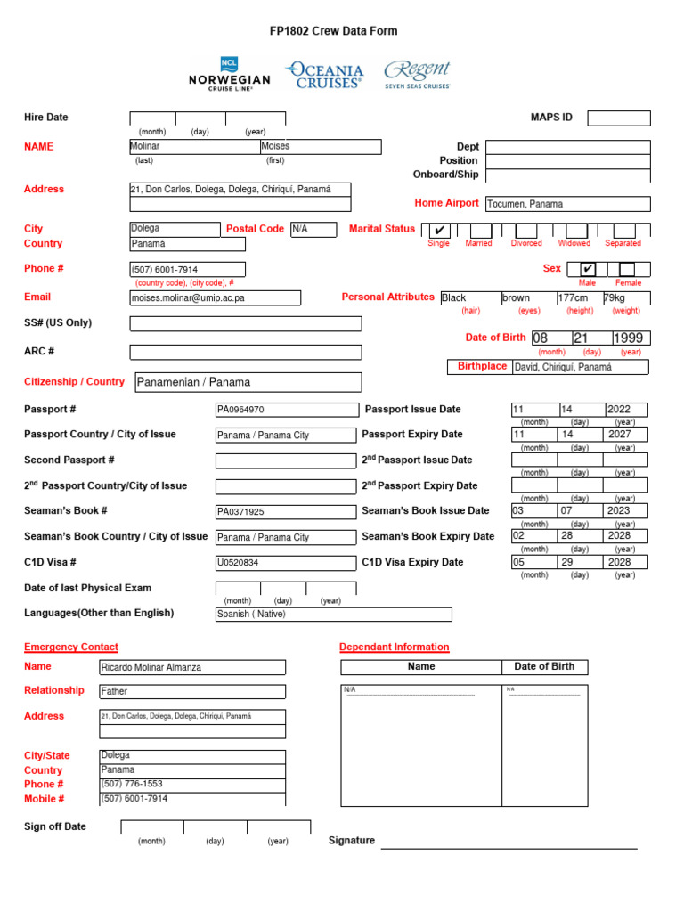 Crew Data Form Fillable | PDF | Passport | Cultural Globalization