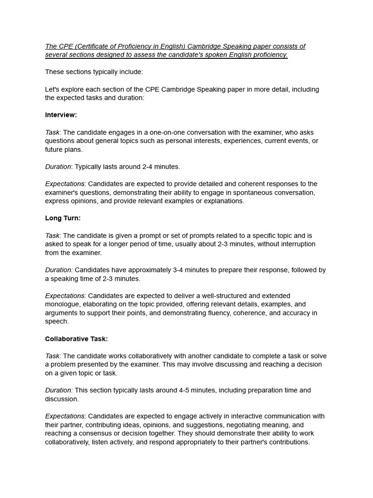CPE Speaking Paper | PDF | Cognition | Communication