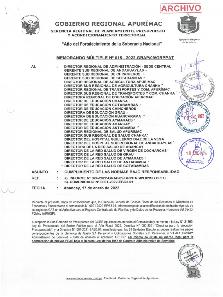 MEMORANDO MULT. N° 15-2022 | PDF