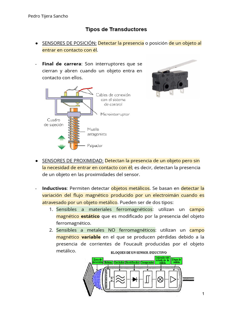 Tipos de Transductores y Sensores | PDF | Ingenieria Eléctrica ...