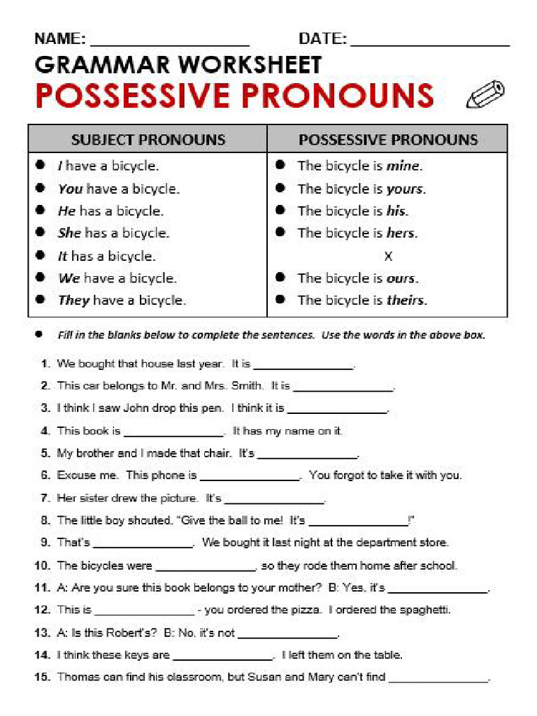 Possessive Pronouns | PDF