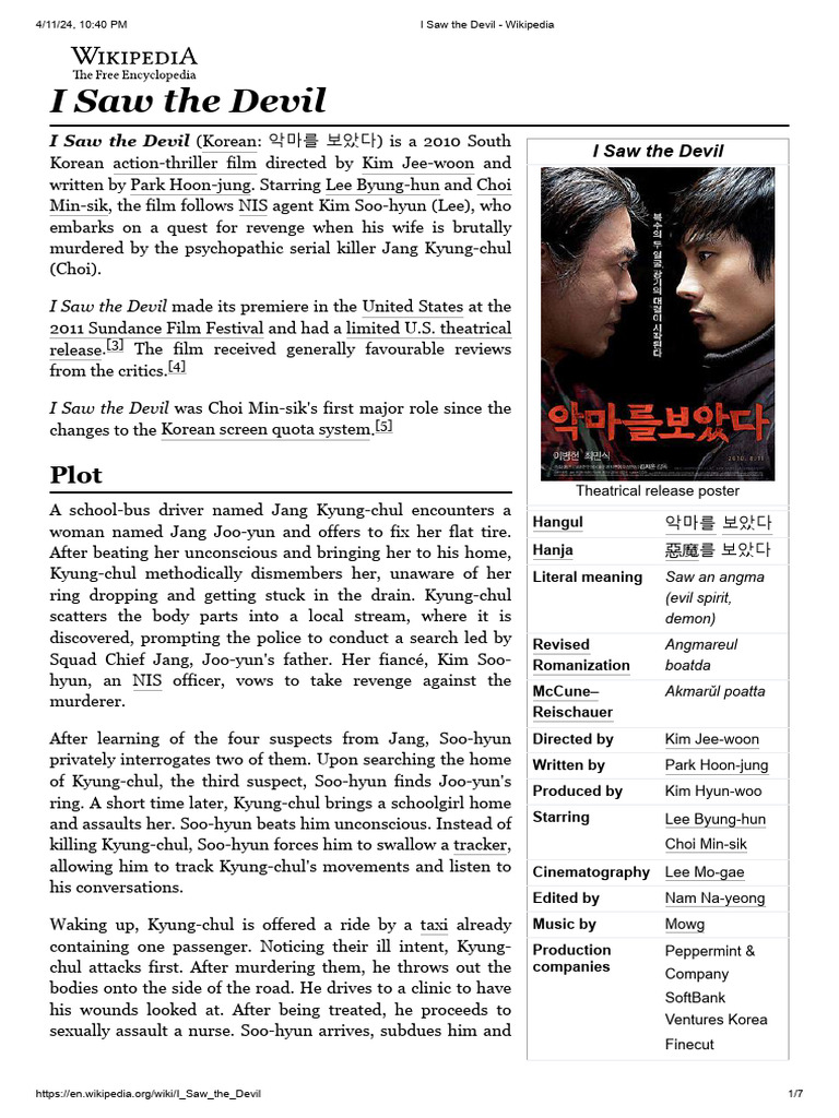 I Saw the Devil - Wikipedia | PDF