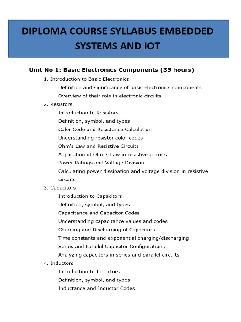 Diploma Course Syllabus Embedded Systems and IoT | PDF | Electronic Circuits | Embedded System