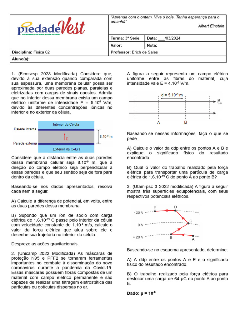 Fís 02 - Campo Elétrico e Potencial Elétrico | PDF | Campo elétrico | Eletricidade