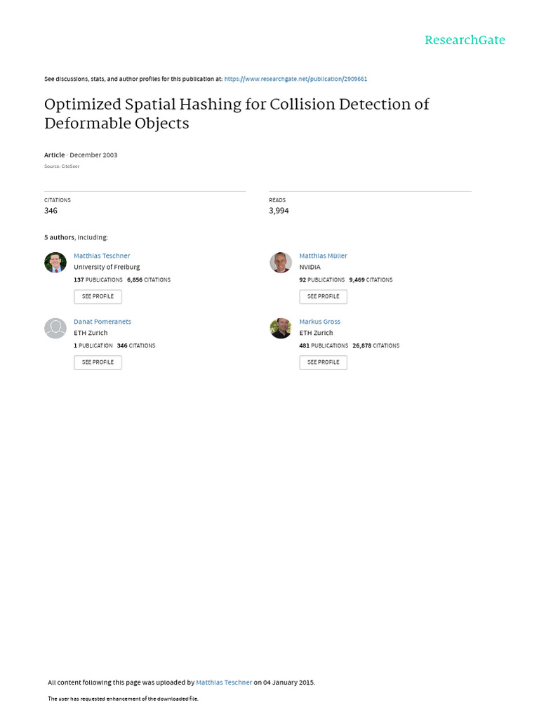 Optimized Spatial Hashing For Collision Detection Pdf Tetrahedron Simulation