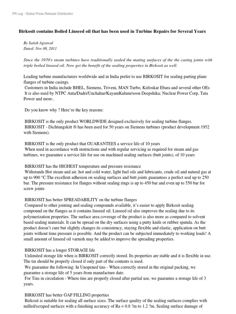 Birkosit Sealing Compound Contains Boiled Linseed Oils | PDF ...