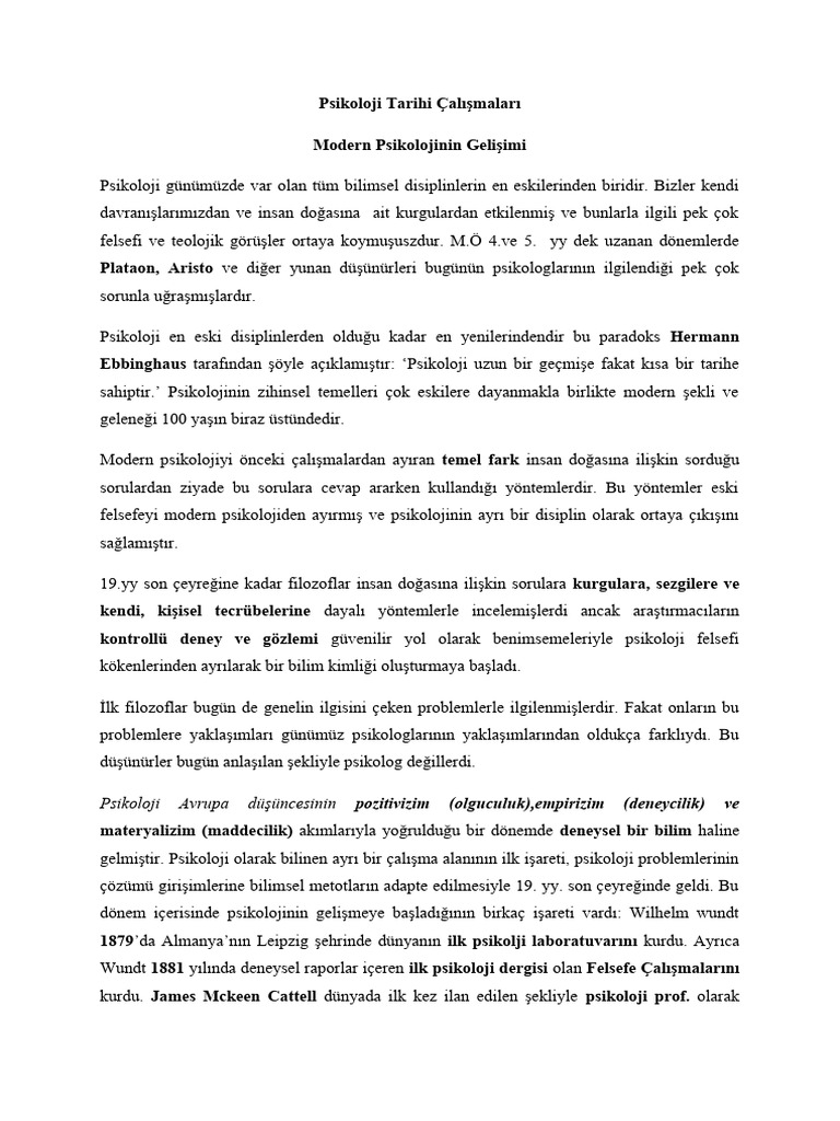 Psikoloji Tarihi 2. Hafta | PDF