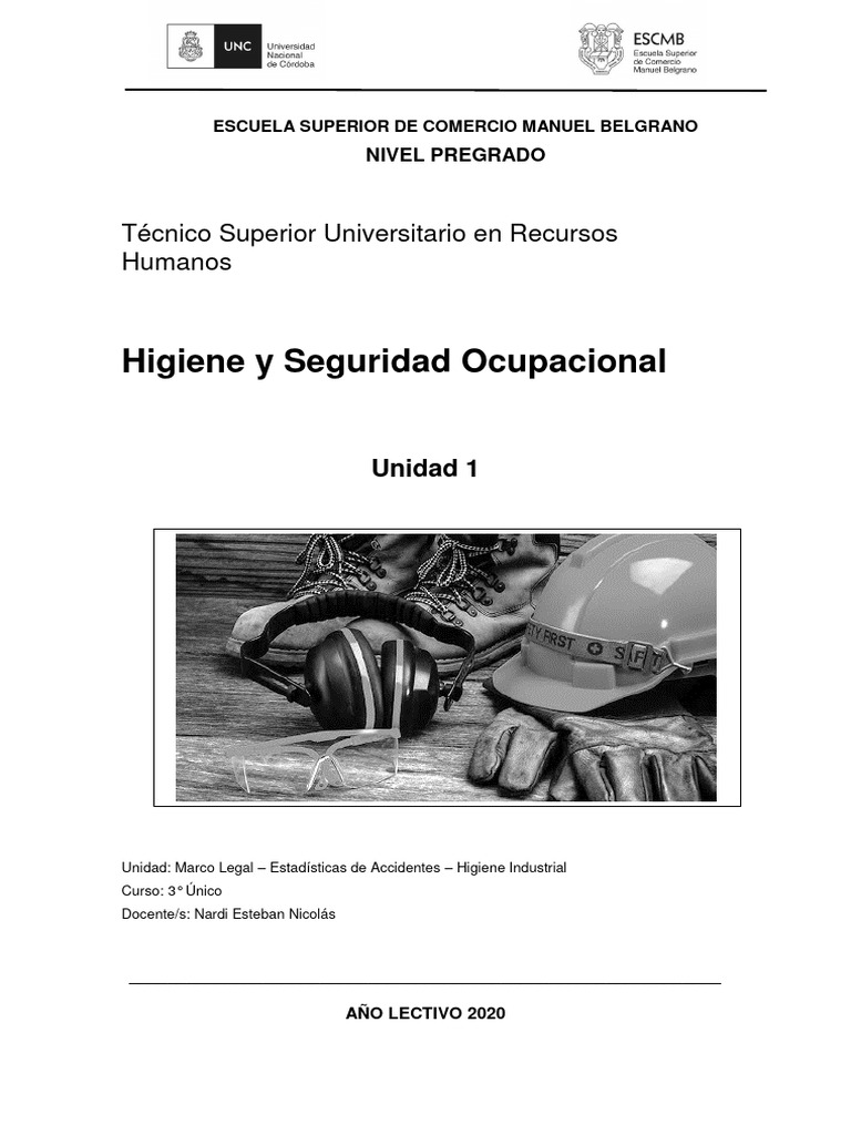 Higiene y Seguridad Ocupacional - Unidad 1 - 2020 | Descargar gratis PDF | Seguridad y salud ...