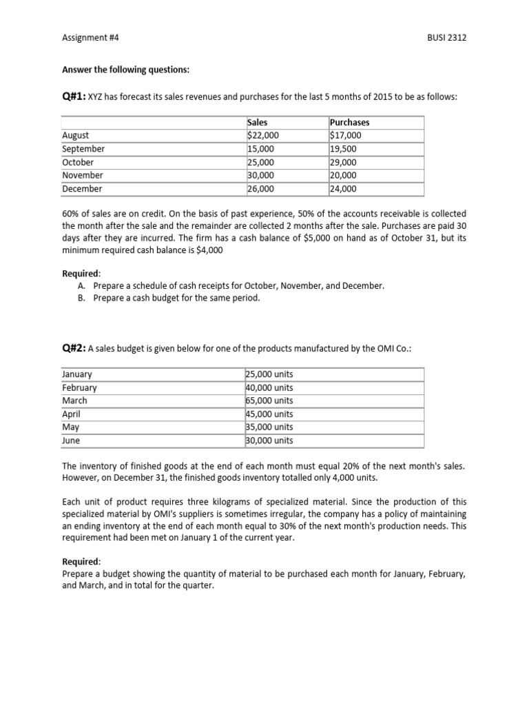 Cash Receipts and Budget Analysis Assignment | PDF | Finance & Money ...